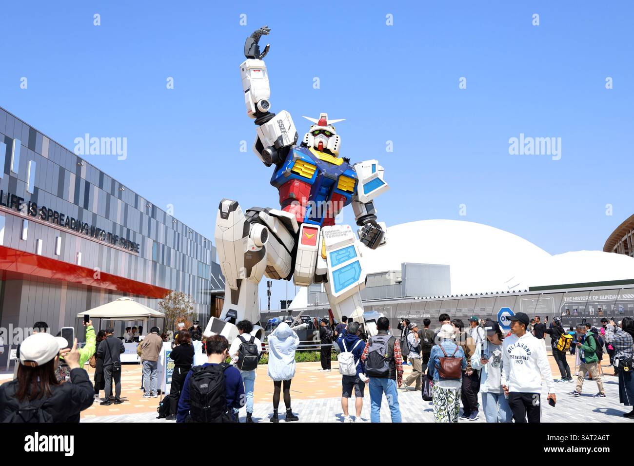 A picture shows the life-sized Gundam statue of the GUNDAM NEXT FUTURE ...
