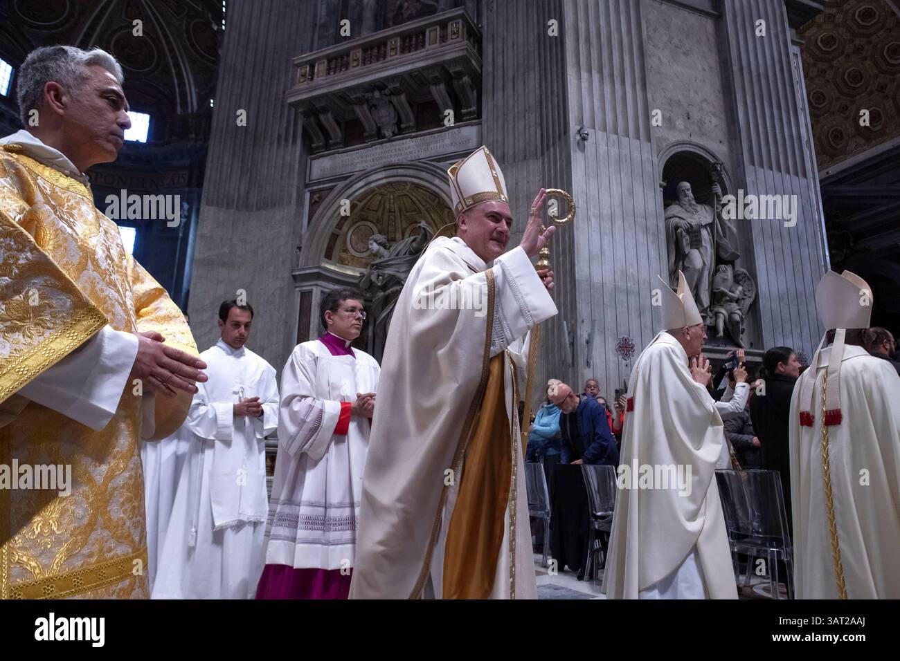 Vatican city, Vatican, 17 April 2025. Cardinal Mauro Gambetti leads a ...