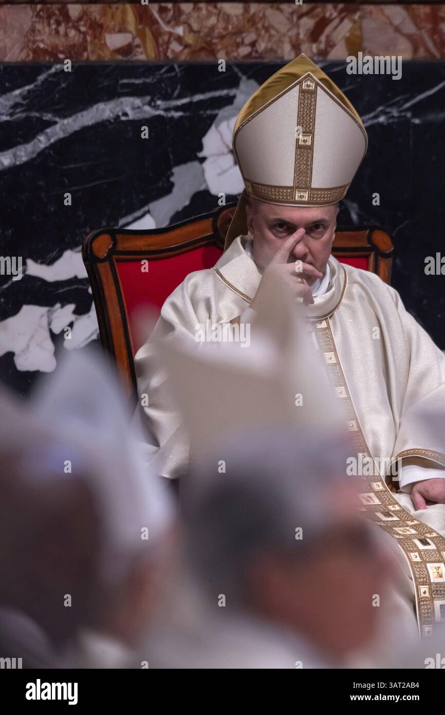 Vatican city, Vatican, 17 April 2025. Cardinal Mauro Gambetti leads a ...