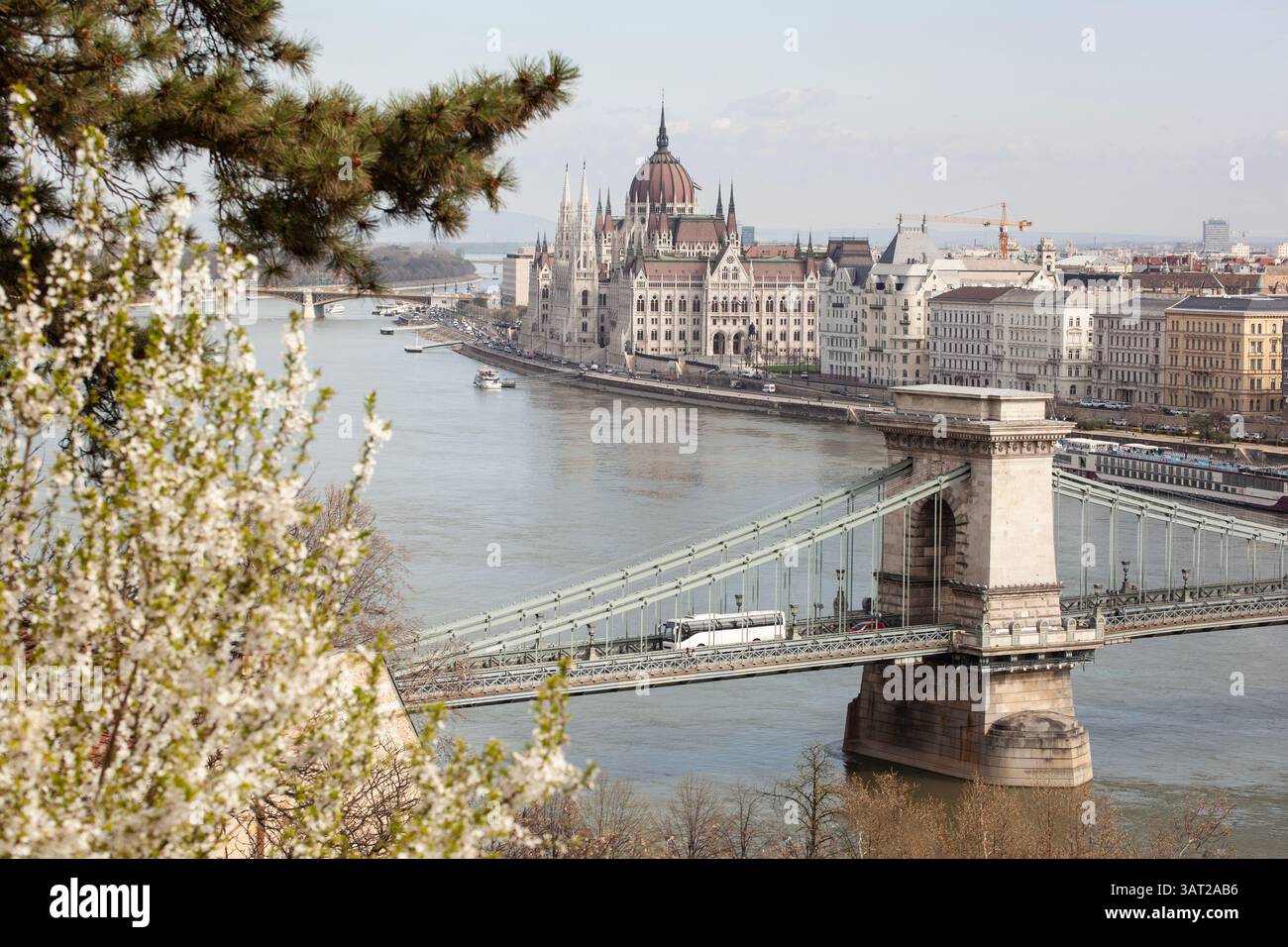 The Chain bridge and the parliament from the Buda Castle Stock Photo ...