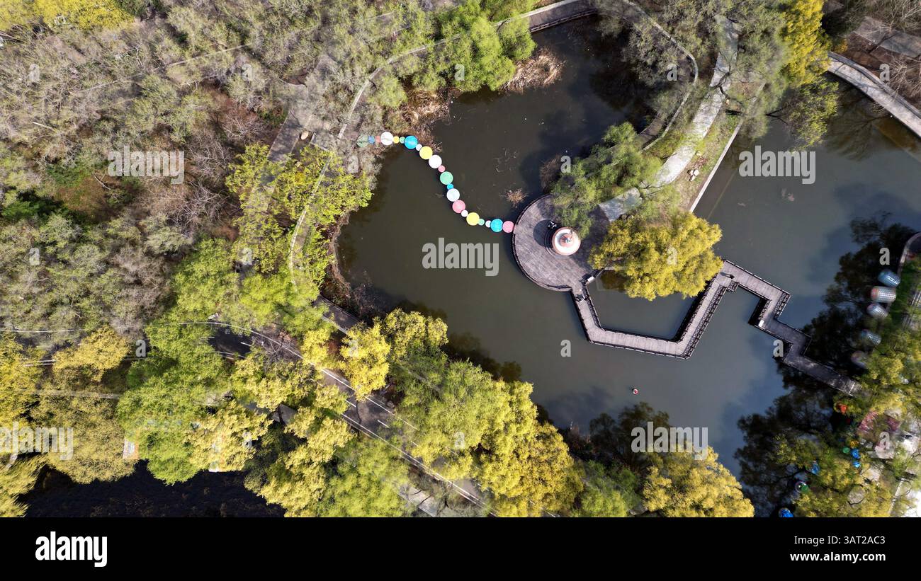 Aerial photo shows the spring scenery of Nanhu Park in Shenyang City ...