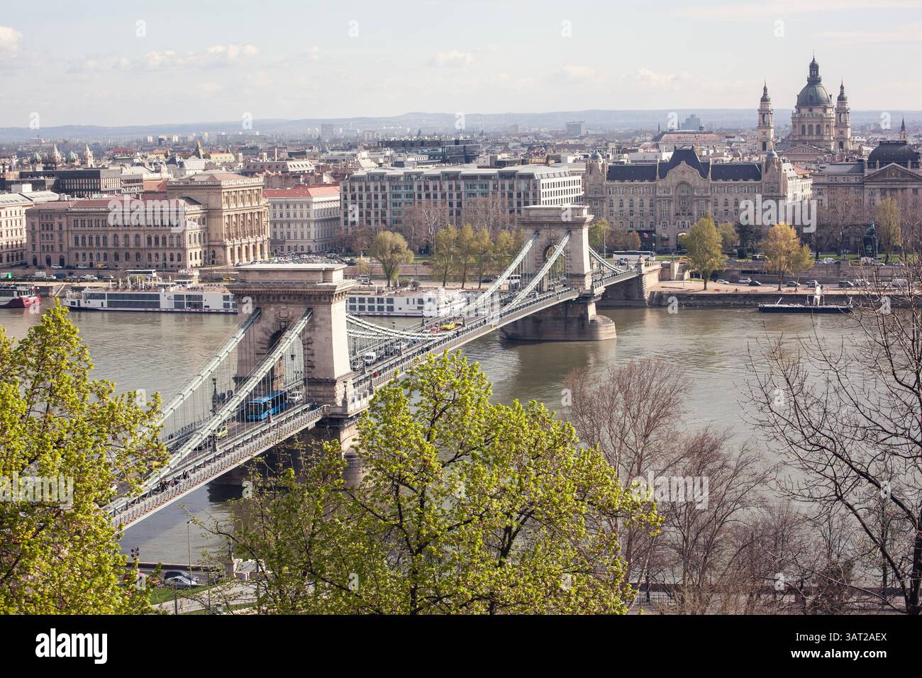 The Chain bridge and the parliament from the Buda Castle Stock Photo ...