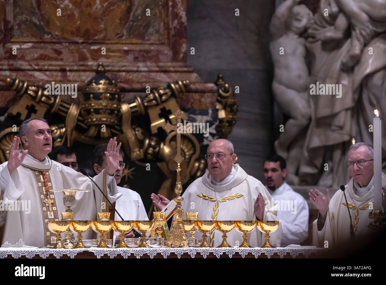 Vatican city, Vatican, 17 April 2025. Cardinal Mauro Gambetti leads a ...