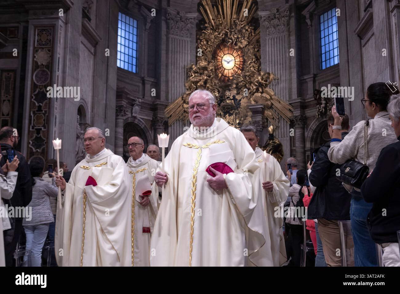 Vatican city, Vatican, 17 April 2025. Monsignor Edgar Peña Parra (L ...