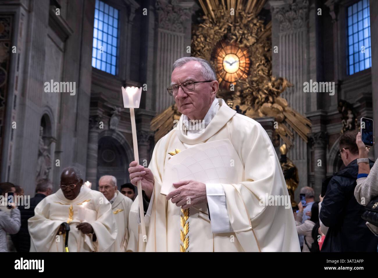 Vatican city, Vatican, 17 April 2025. Cardinal Pietro Parolin attends a ...