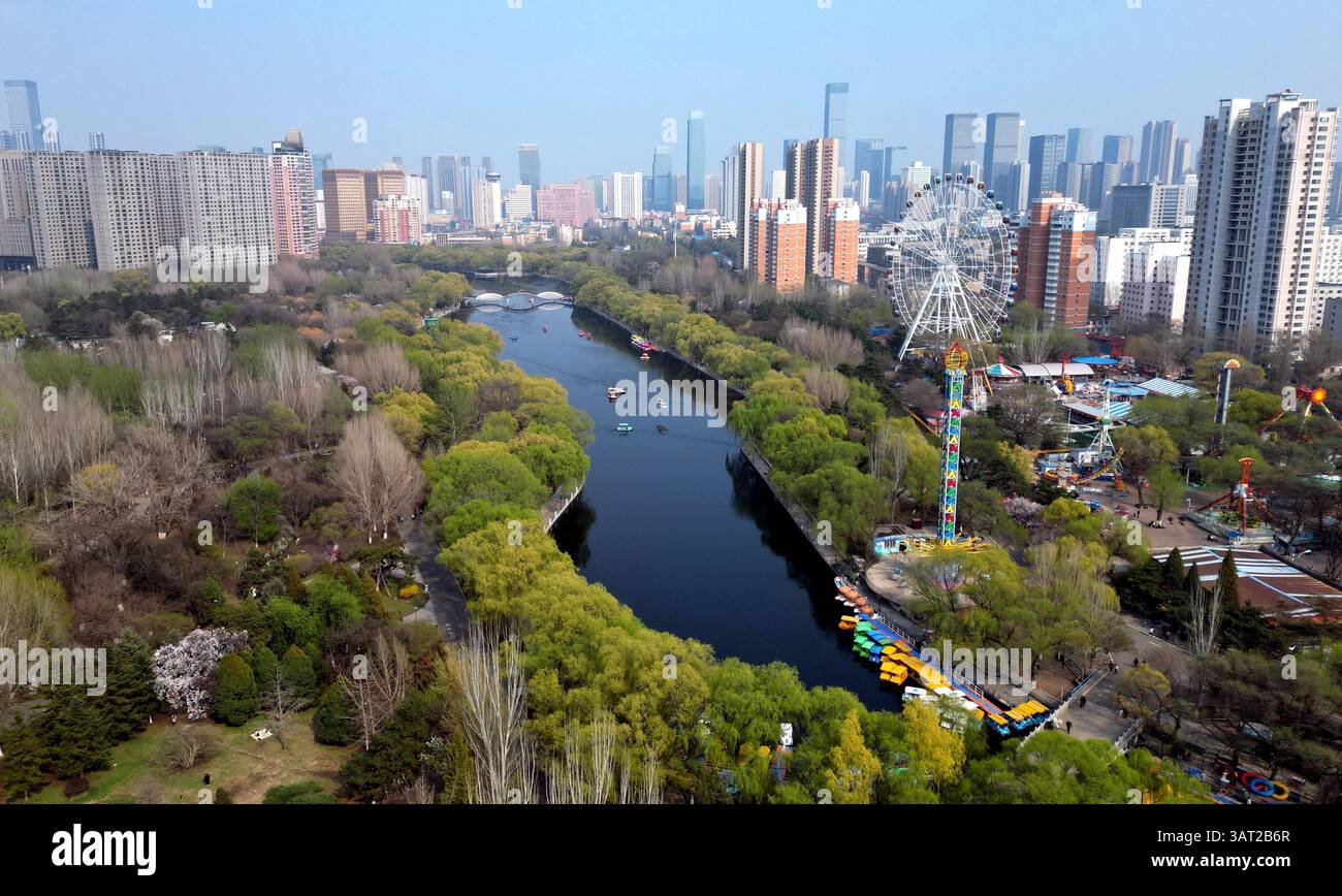 Aerial photo shows the spring scenery of Nanhu Park in Shenyang City ...