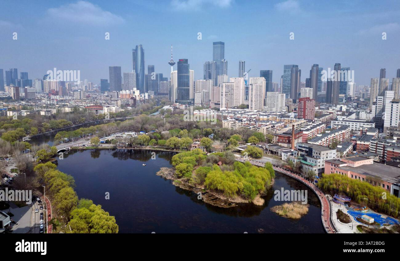 Aerial photo shows the spring scenery of Nanhu Park in Shenyang City ...