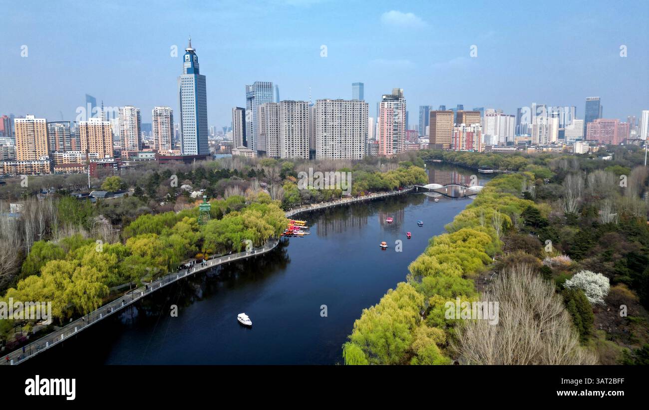 Aerial photo shows the spring scenery of Nanhu Park in Shenyang City ...