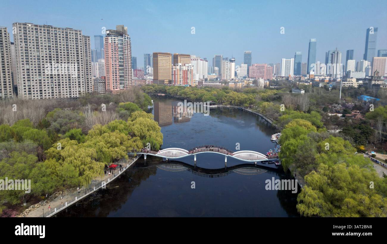 Aerial photo shows the spring scenery of Nanhu Park in Shenyang City ...