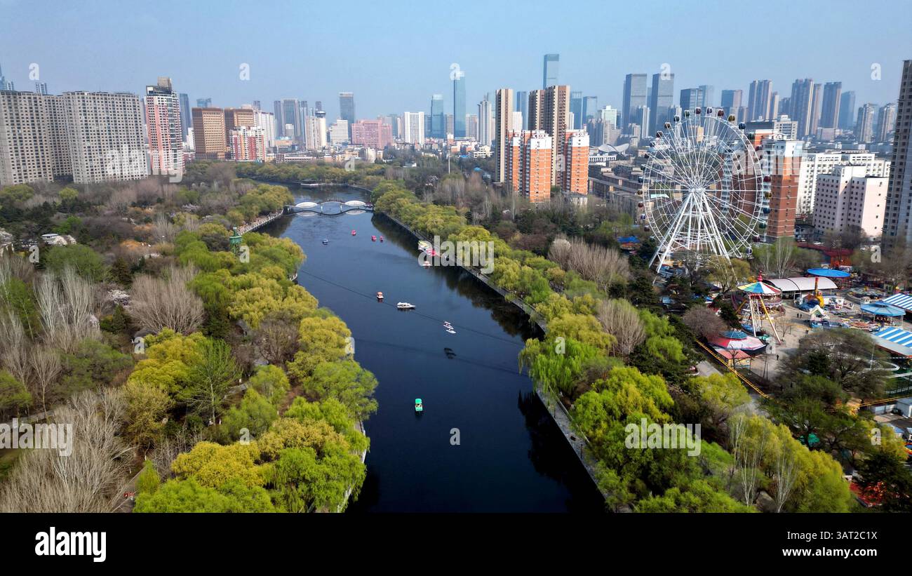 Aerial photo shows the spring scenery of Nanhu Park in Shenyang City ...