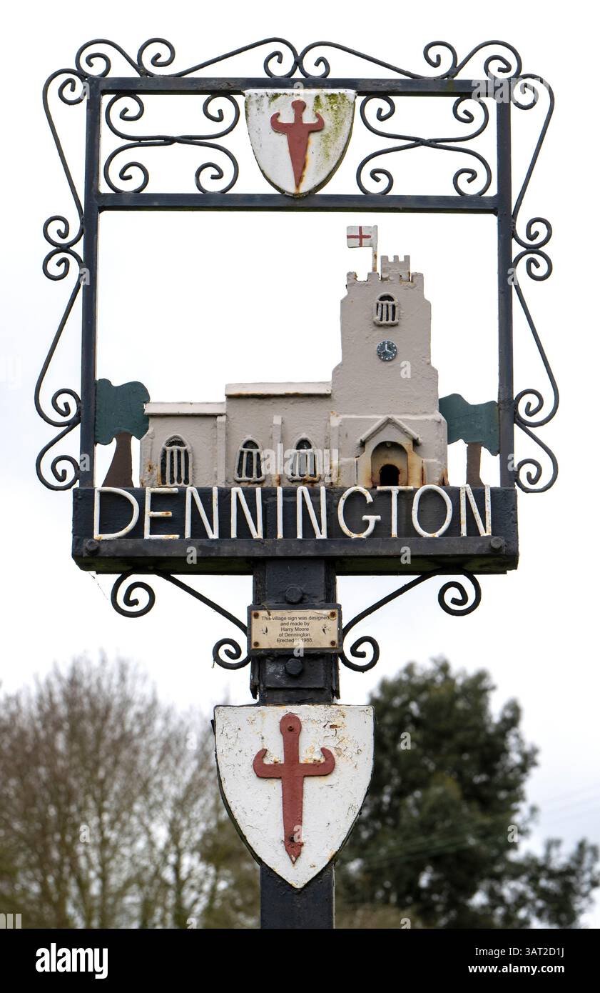 Village name sign at Dennington village, Dennington, Suffolk, East ...