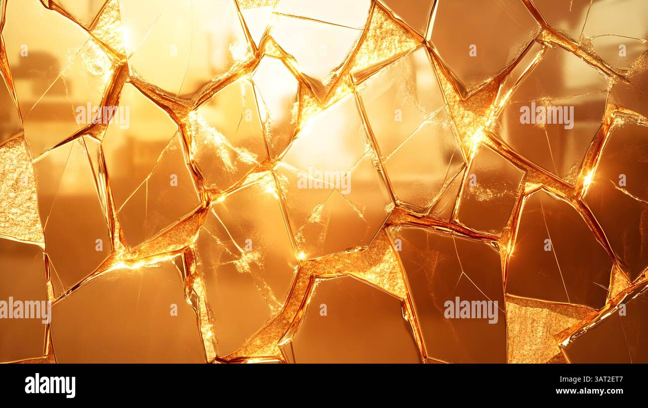 Golden Shattered Glass Abstract Background Illustration Stock Photo - Alamy