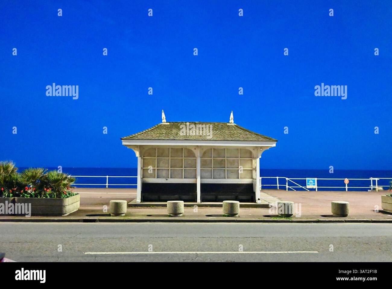 beach shelter at night on sea front at st leopards on sea hastings ...