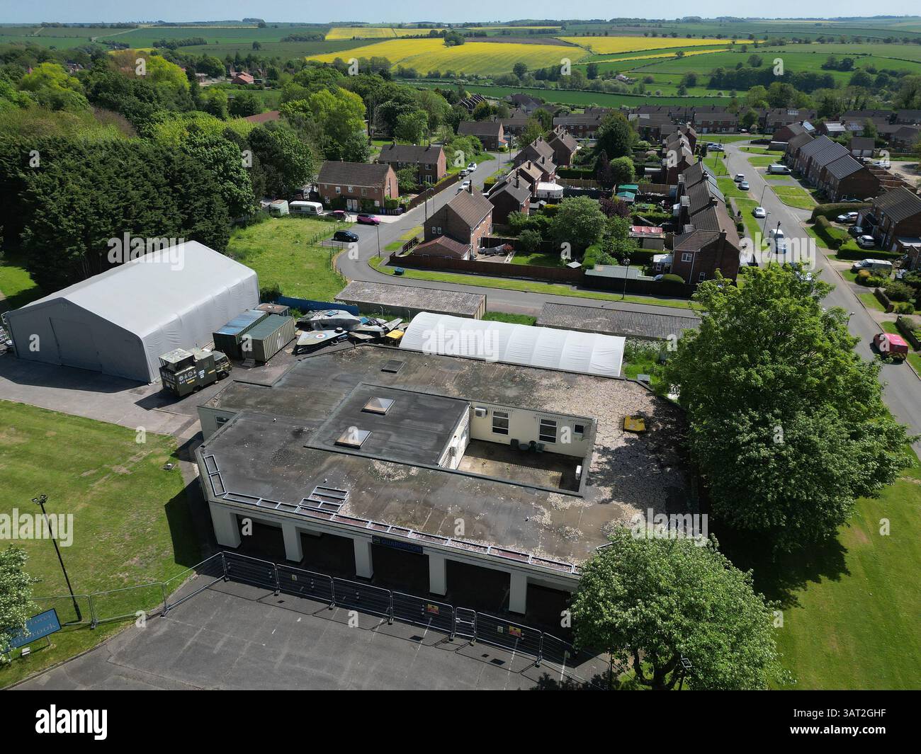 aerial view of WW2 Military Architecture, guardroom Former RAF Binbrook ...