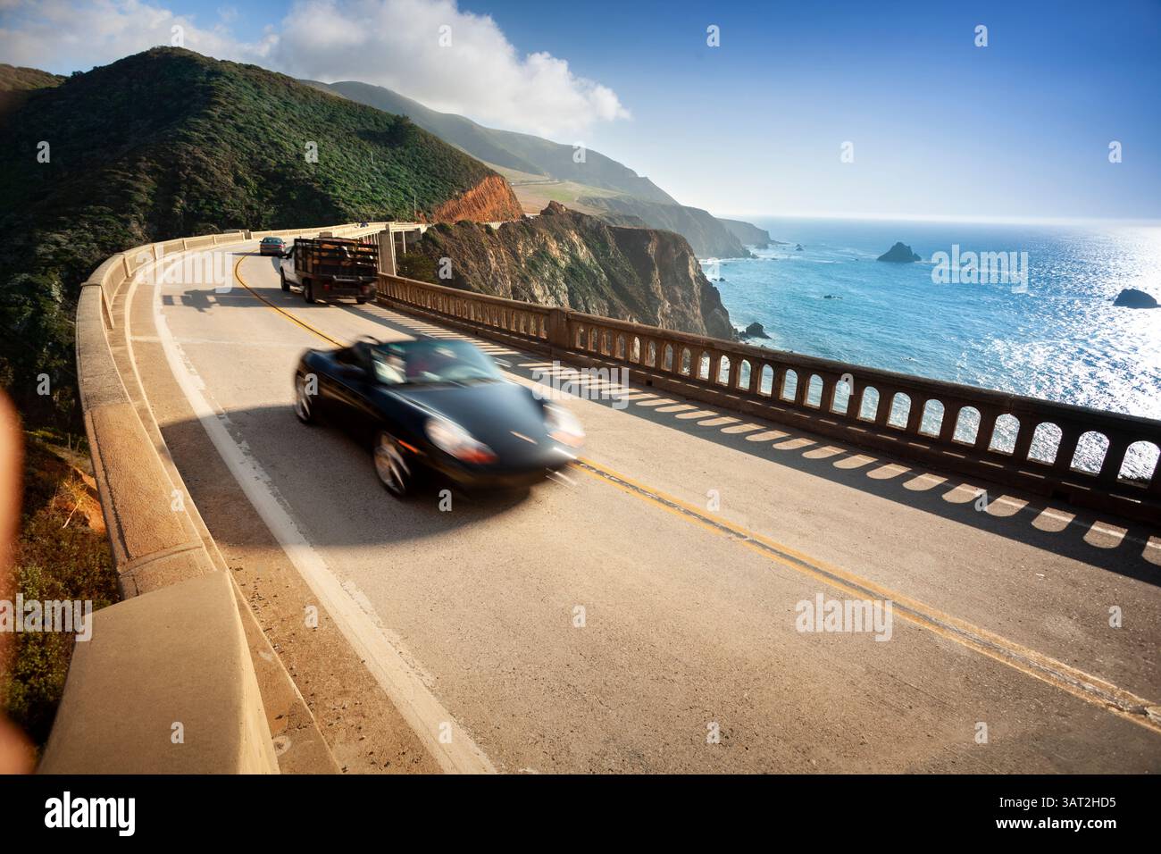 Car Crossing Bixby Bridge on Big Sur Coast Highway Stock Photo - Alamy