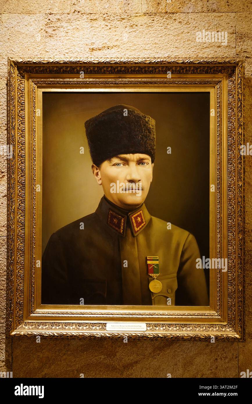 ANKARA, TURKIYE - MARCH 30, 2025: Portrait painting of Ataturk in ...