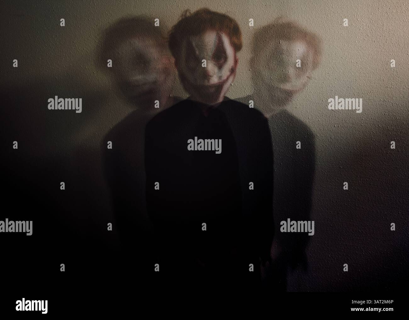 Scary ghost clown boy appears 3 times in long exposure in dark room ...