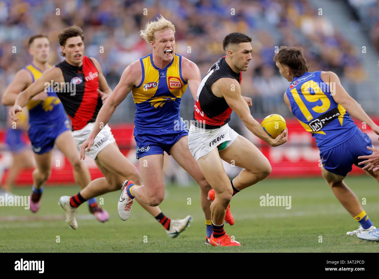 Perth, Australia. 18th Apr, 2025. Jade Gresham of the Bombers in action ...