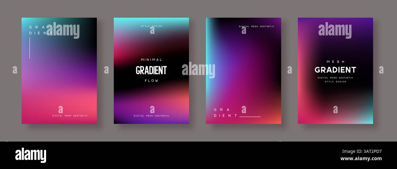 Set of abstract gradient backgrounds. Turquoise, purple, pink and black ...