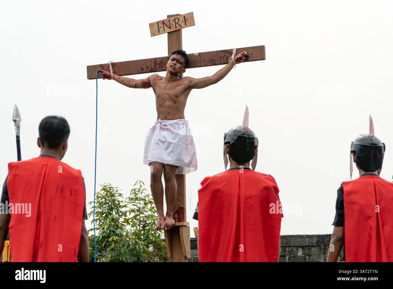Badung, Indonesia. 18th Apr, 2025. Scenes depicting the crucifixion of ...
