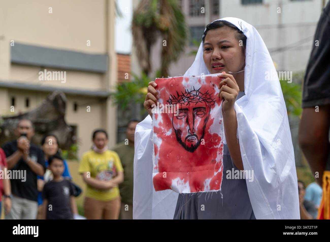 Badung, Indonesia. 18th Apr, 2025. Actor portraying Mother Mary ...