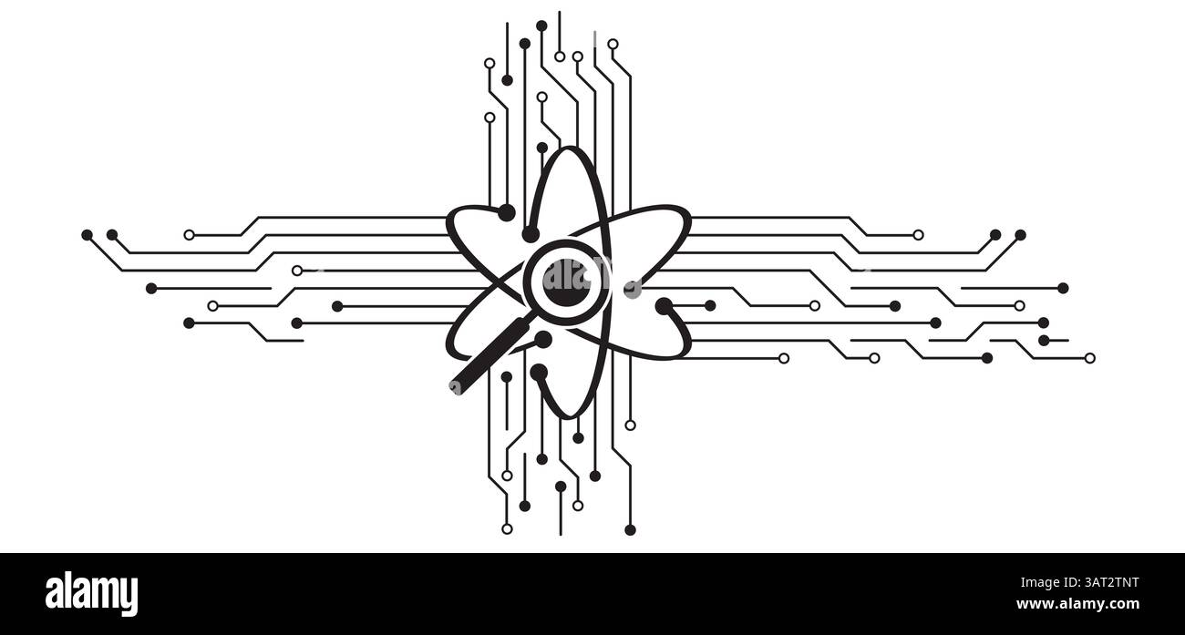 Science symbol, element of atoms with circuit board or electronic ...