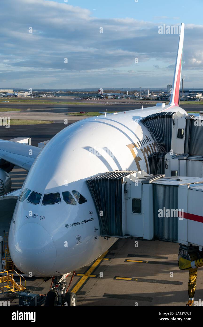 An Emirates 380 Airbus flown in from Dubai in the UAE to London ...