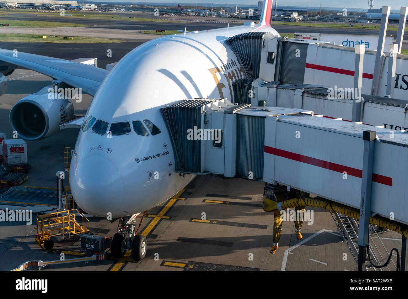 An Emirates 380 Airbus flown in from Dubai in the UAE to London ...