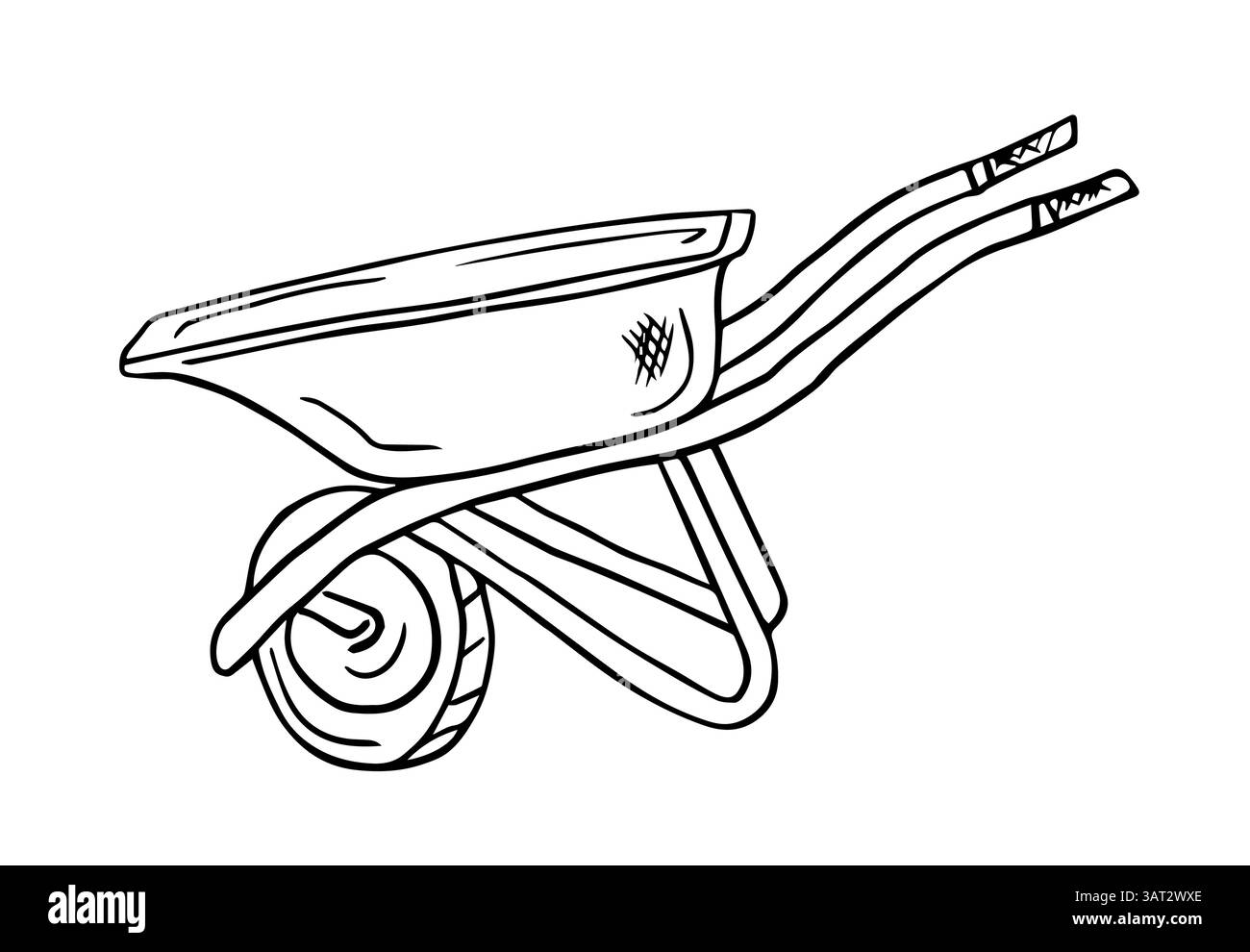 A hand-drawn garden tool, a doodle-style construction wheelbarrow ...