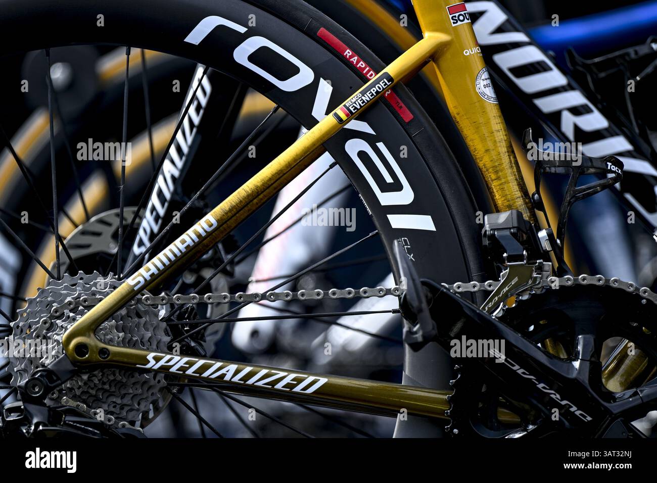 The bike of Remco Evenepoel pictured at the start of and the men's ...