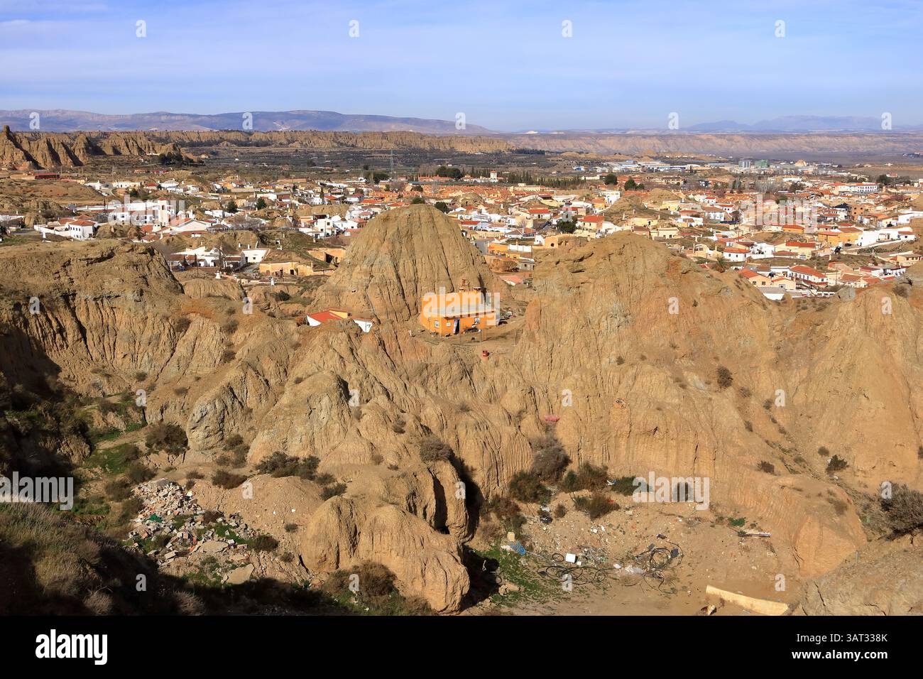 Aerial view of the Barrio de Cuevas in Guadix, cave-houses in Andalucia ...