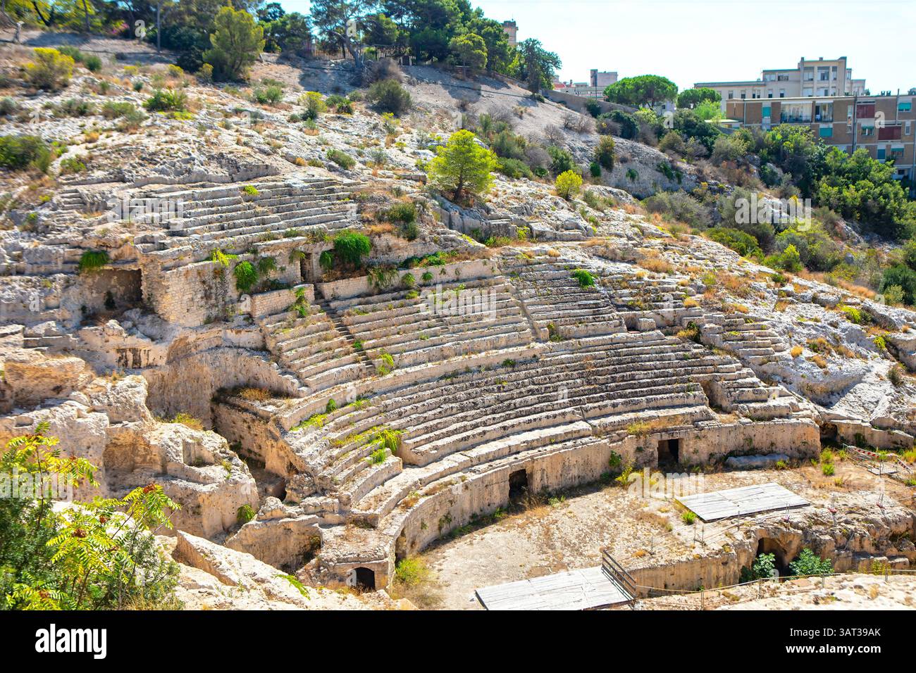 Ancient Roman amphitheater in Cagliari, Sardinia, carved into limestone ...