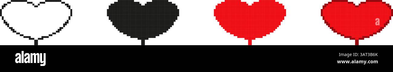 Heart Shaped Balloon Pixelated Icon Set. Pixel Art Symbol Collection Of ...