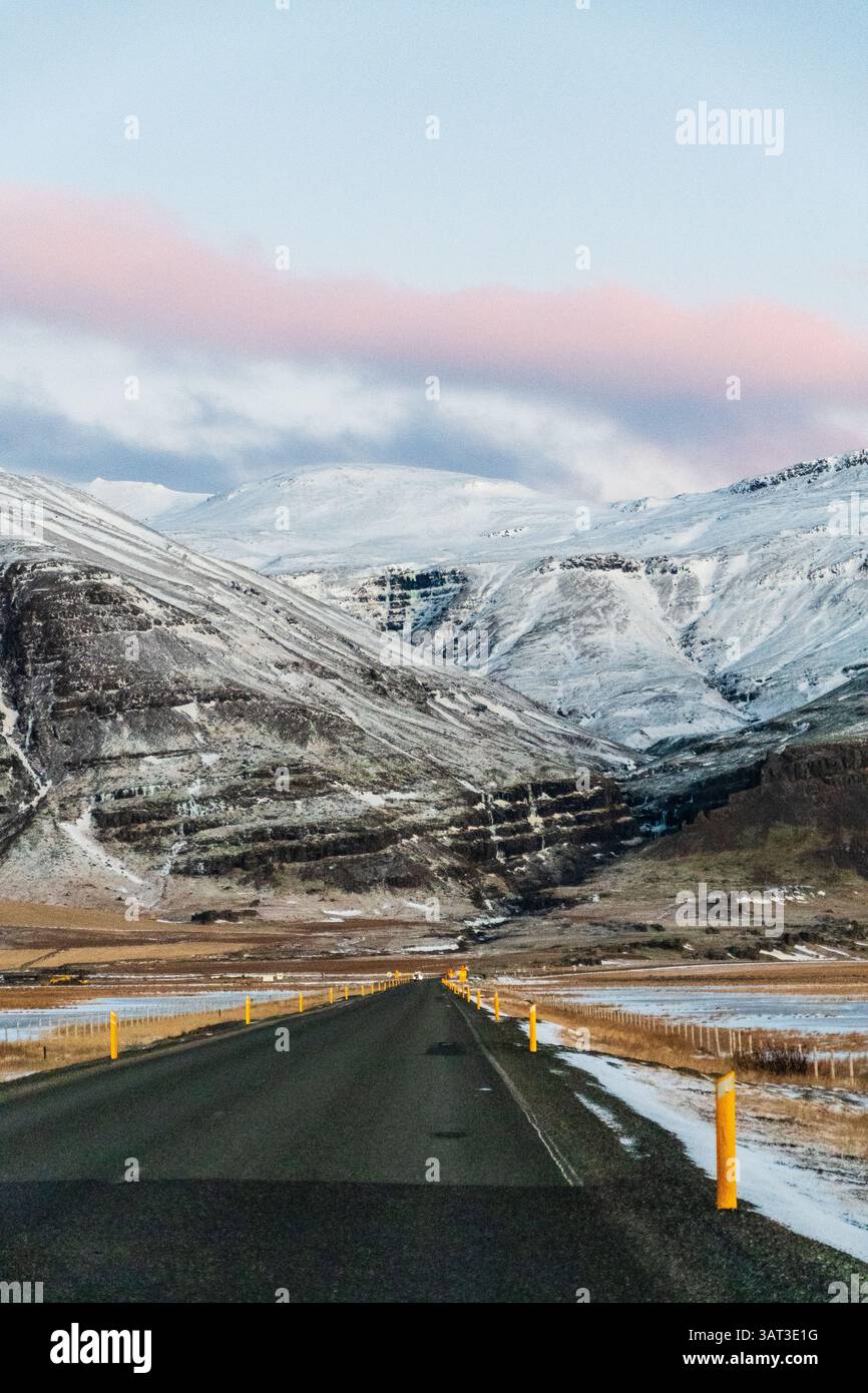 First person perspective of driving along iceland's main highway, along ...