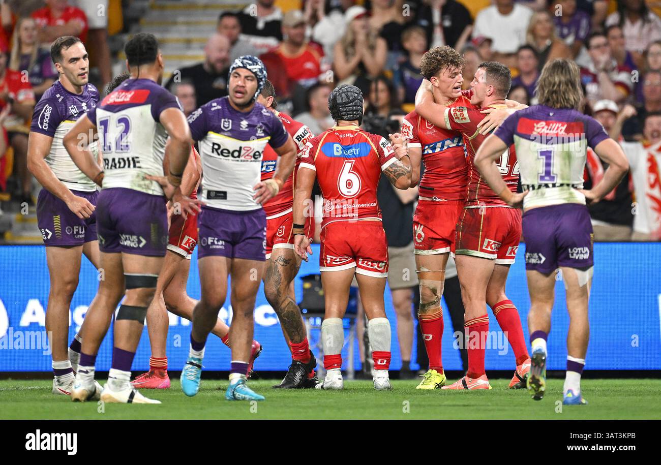 Jack Bostock of the Dolphins after scoring a tryduring the NRL Round 7 ...