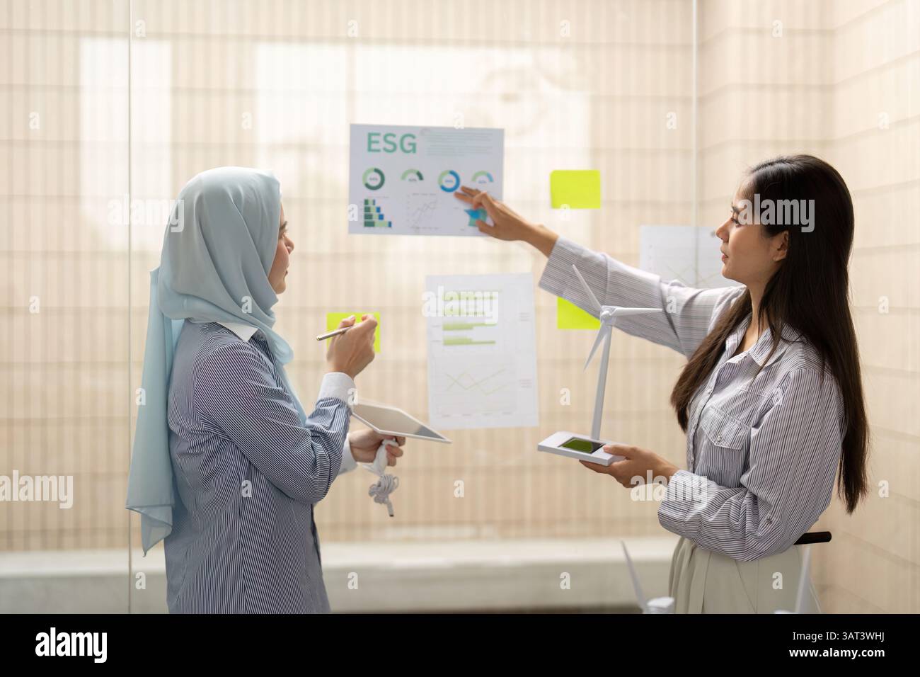 Collaboration and ESG Presentation. Two professionals discussing ...