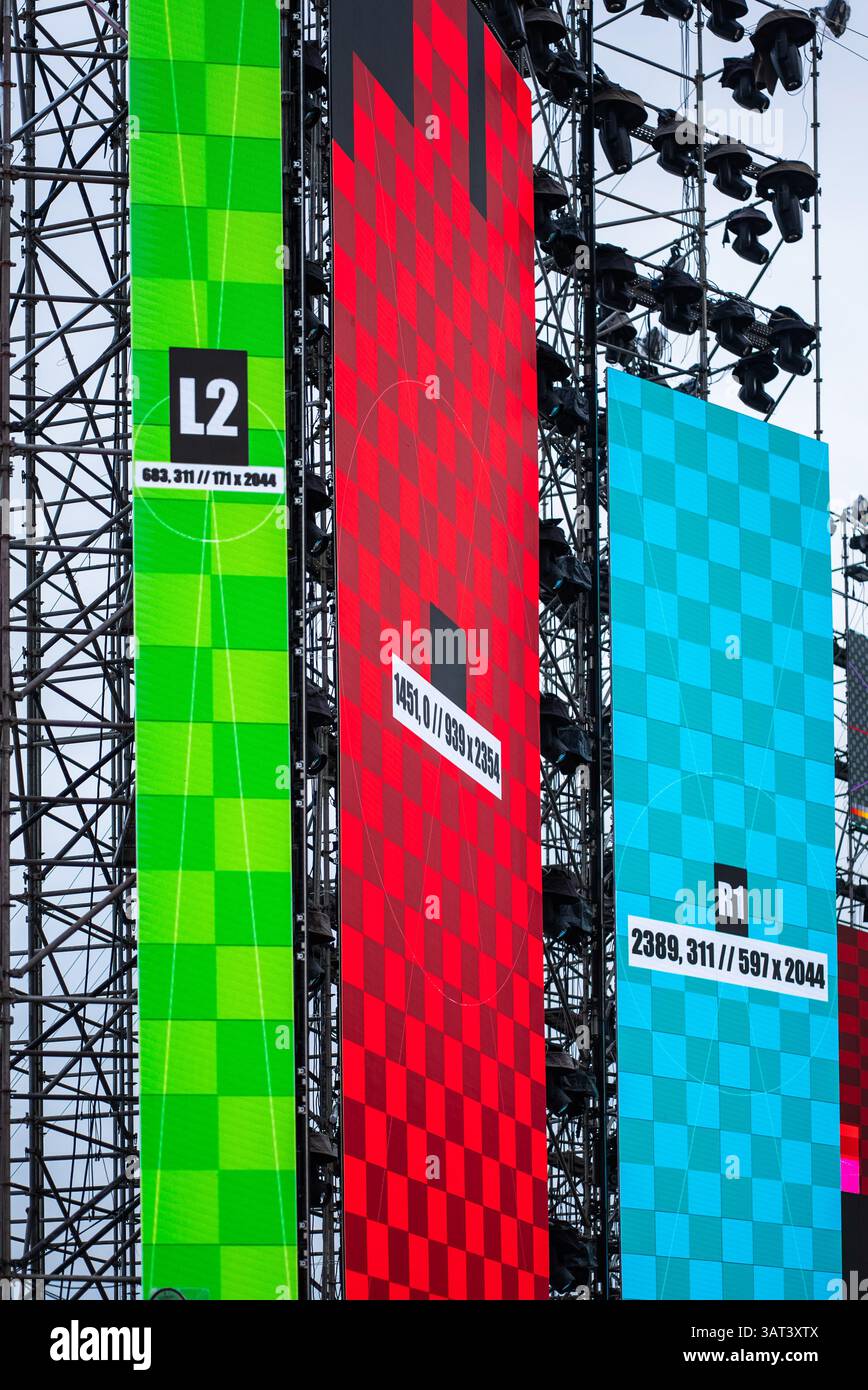 led screen installation and calibration for event stage setup, panel ...