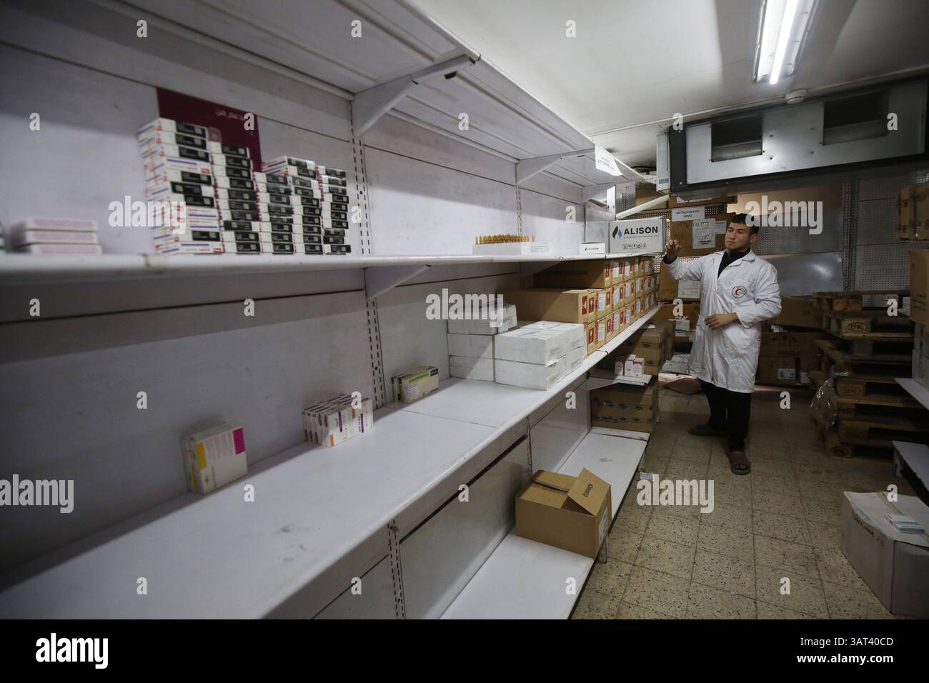 A view of the medicine storage facilities of the Palestinian Ministry ...