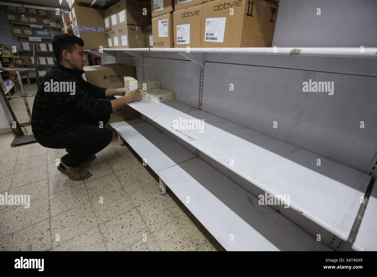 A view of the medicine storage facilities of the Palestinian Ministry ...