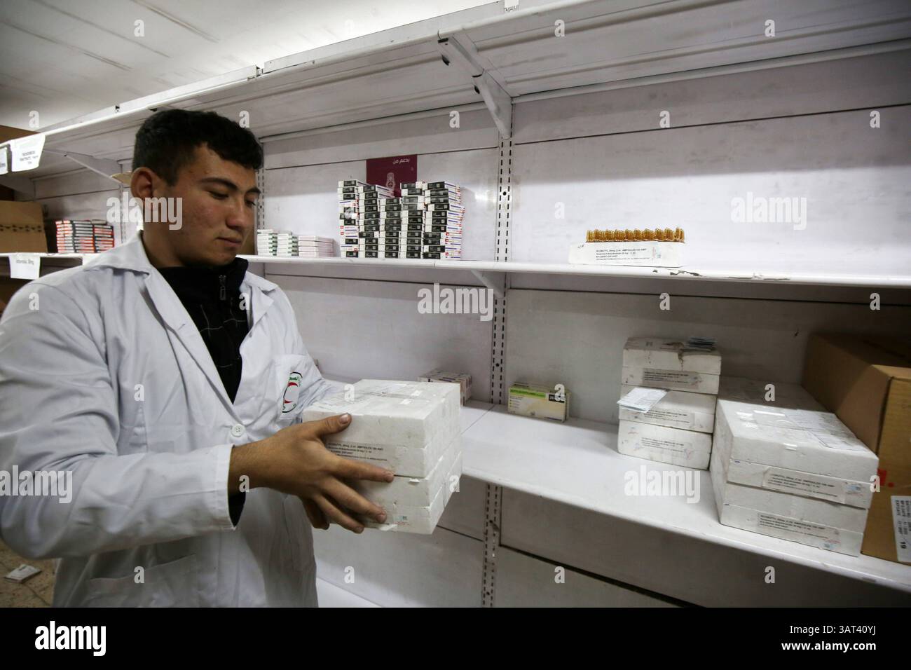 A view of the medicine storage facilities of the Palestinian Ministry ...