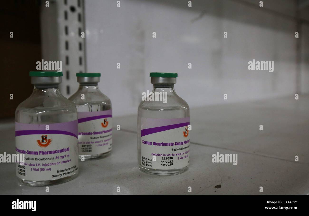 A view of the medicine storage facilities of the Palestinian Ministry ...