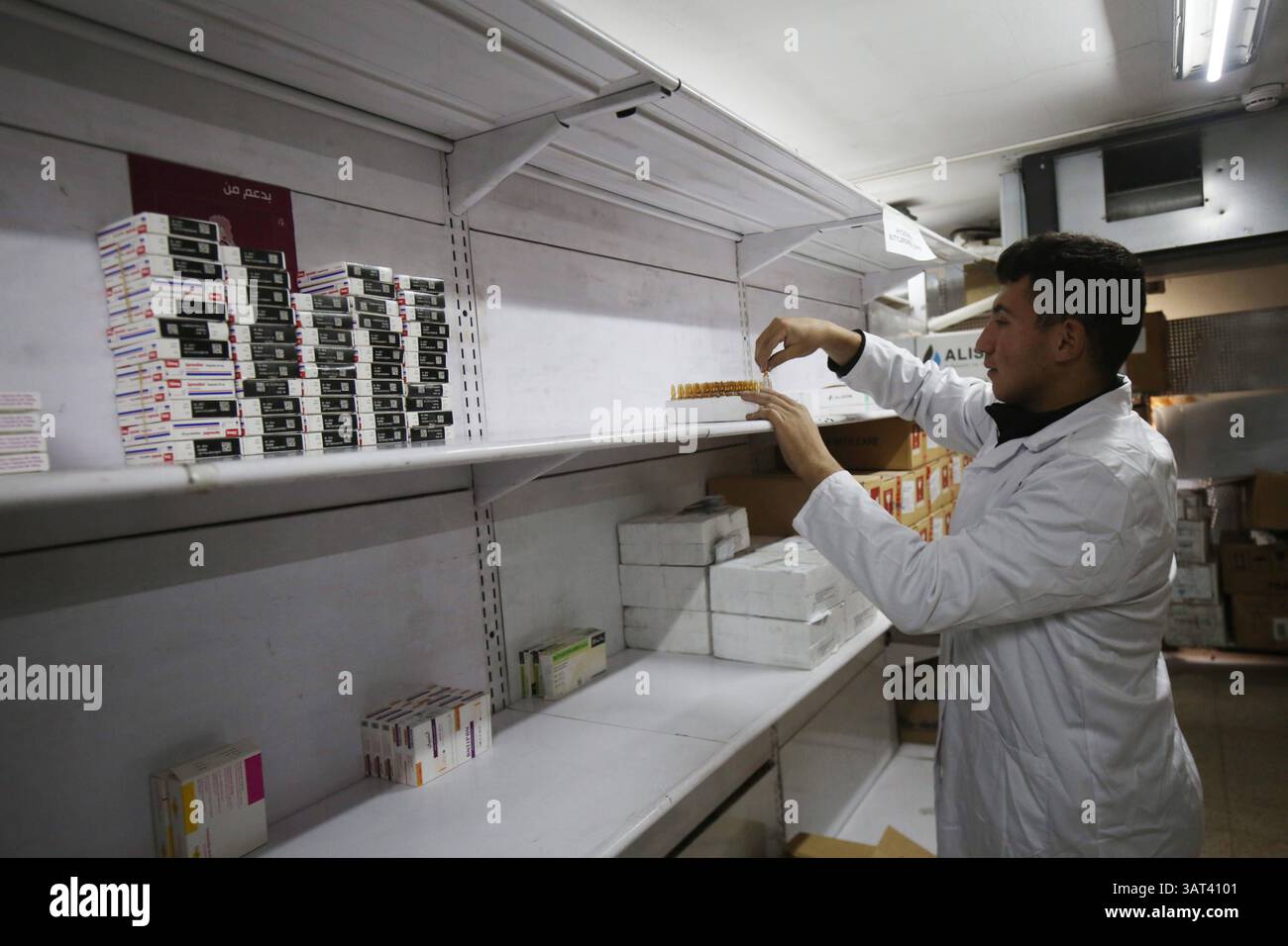 A view of the medicine storage facilities of the Palestinian Ministry ...