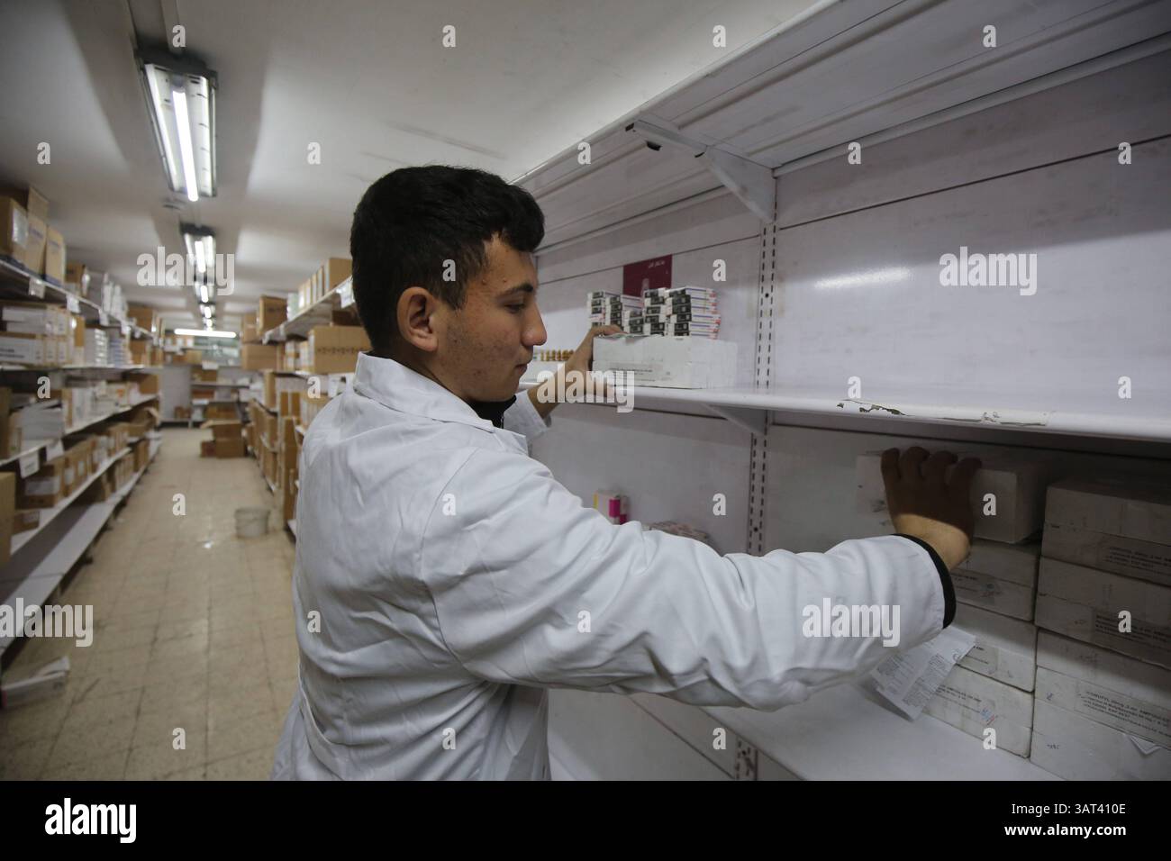 A view of the medicine storage facilities of the Palestinian Ministry ...