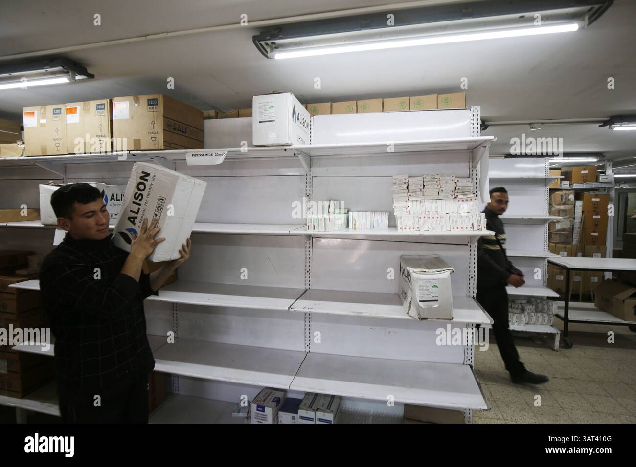 A view of the medicine storage facilities of the Palestinian Ministry ...