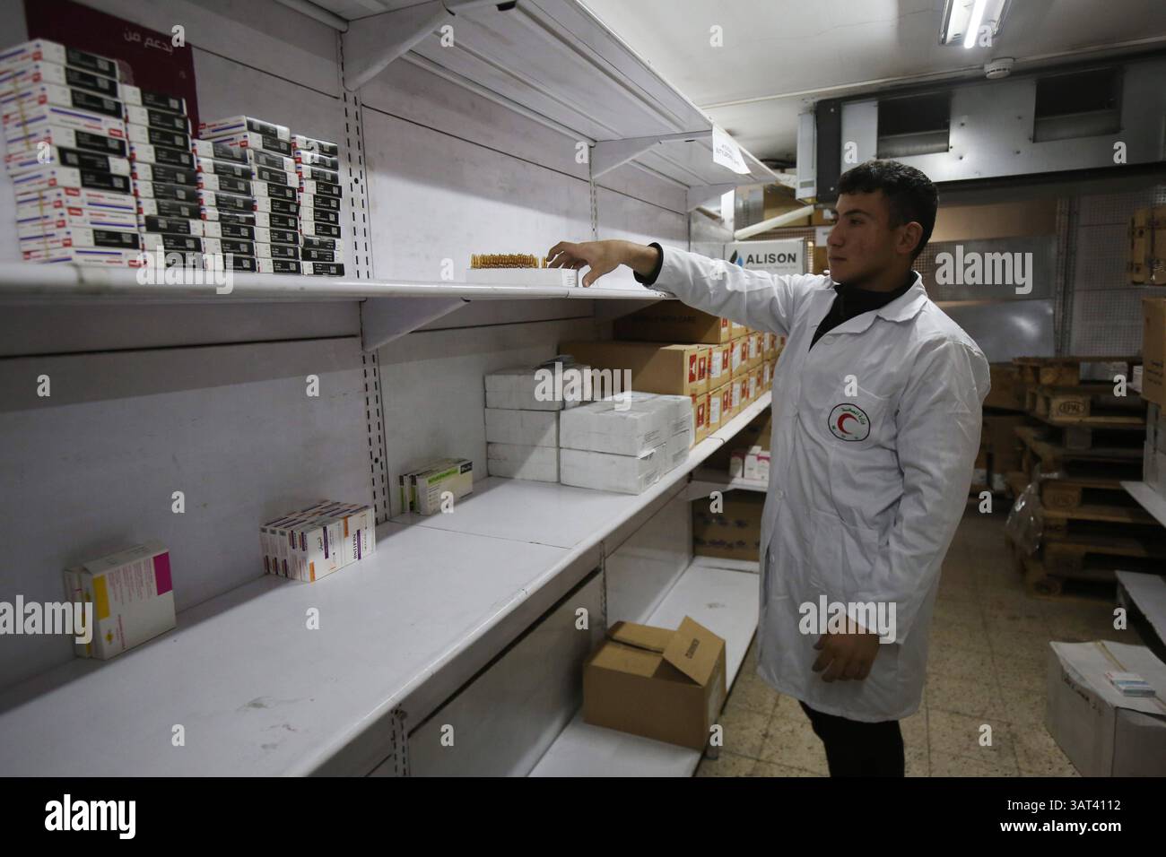 A view of the medicine storage facilities of the Palestinian Ministry ...