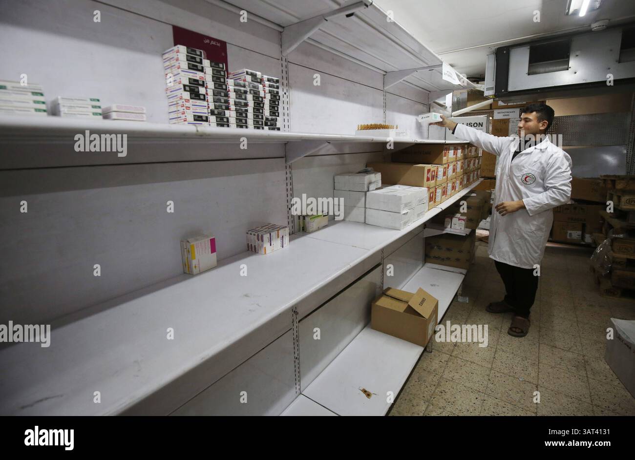 A view of the medicine storage facilities of the Palestinian Ministry ...
