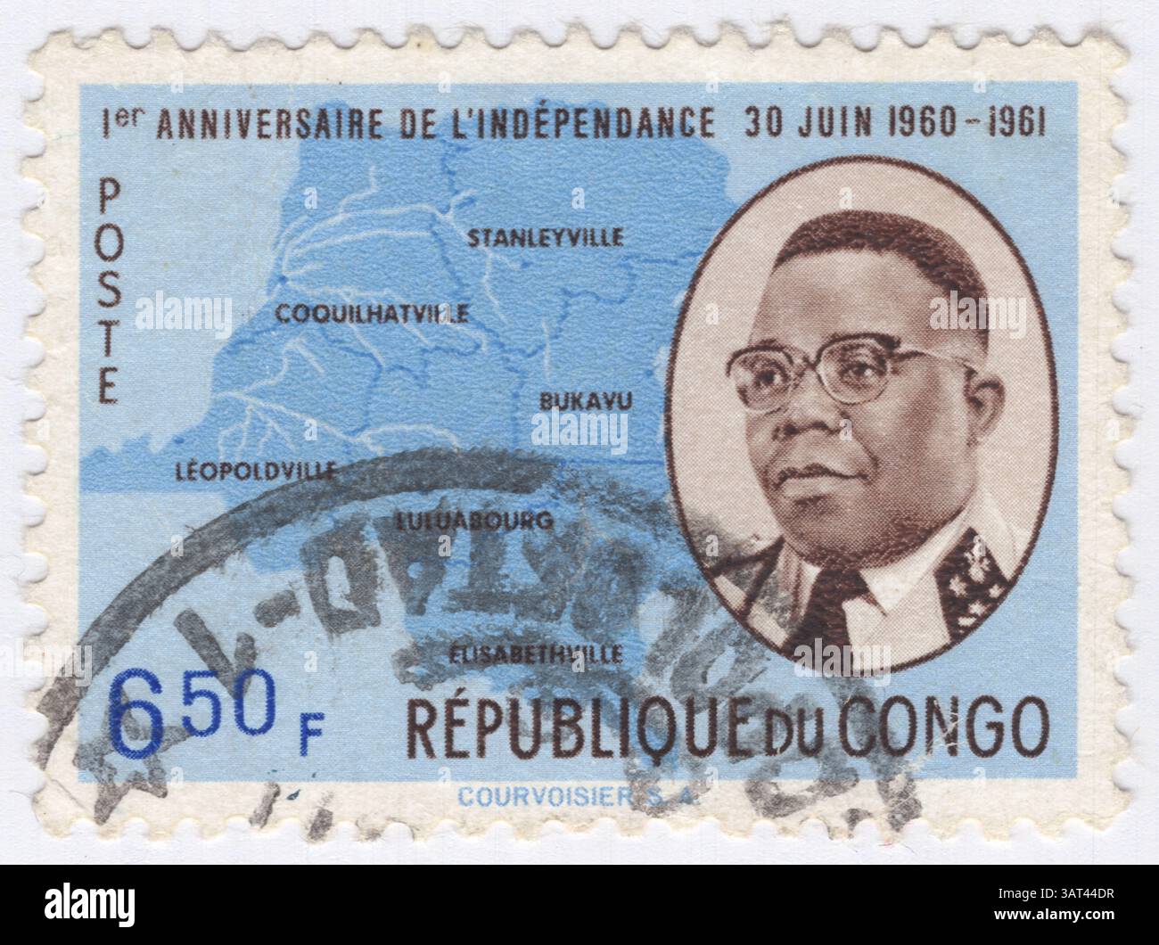 CONGO DR - 1961 June 30: 50 francs ultramarine and dark brown postage ...