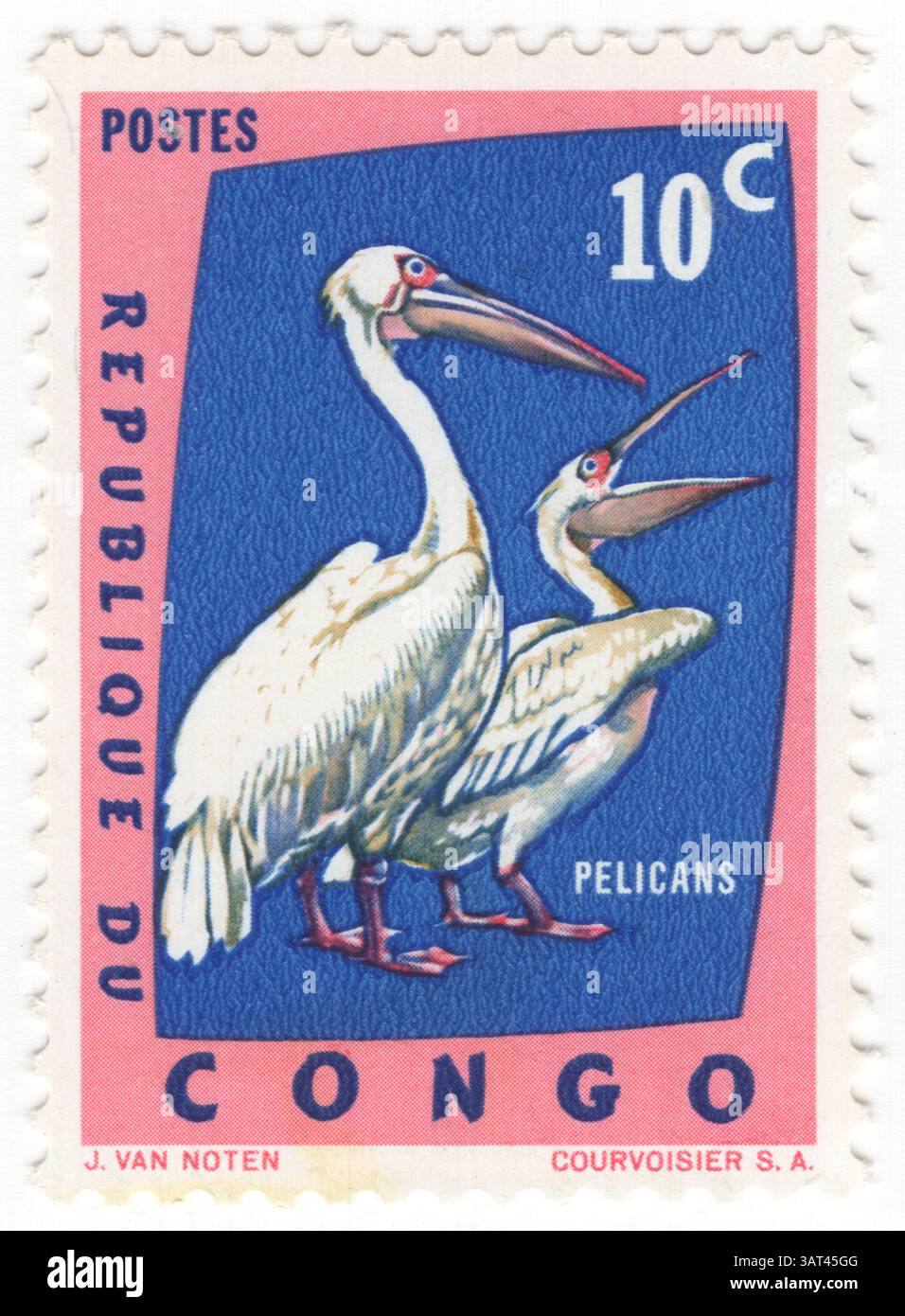 CONGO DR - 1963 August 31: 10 centime pink, ultramarine and ocher ...
