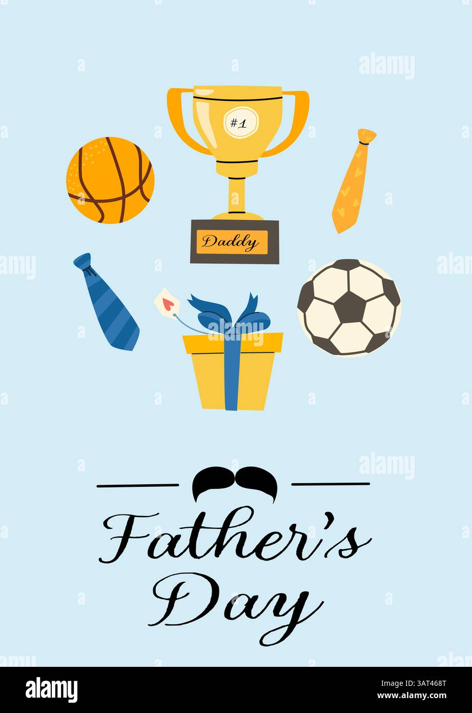 Father's day celebration card with trophy, gifts, and sports icons for ...