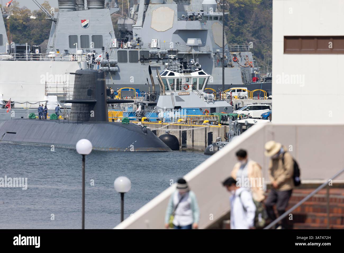 Submarine seen inside the Japan Maritime Self-Defense Force naval base ...